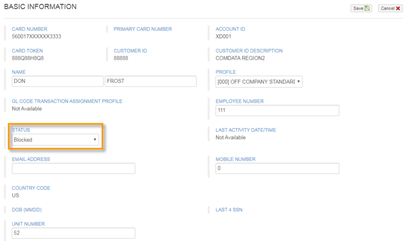 Blocking a Card - Comdata Resource Center