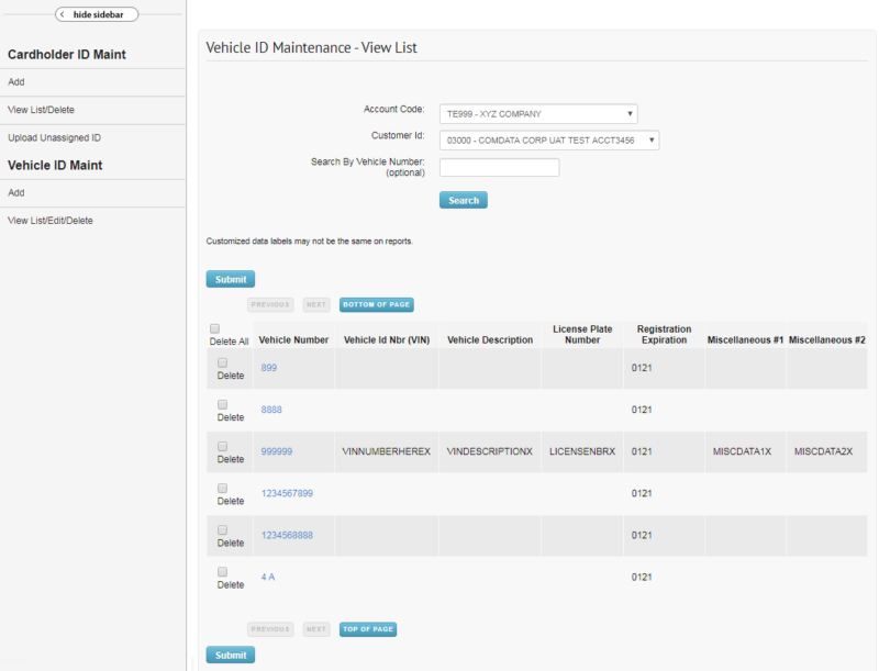 Perform Vehicle ID Maintenance - Comdata Resource Center
