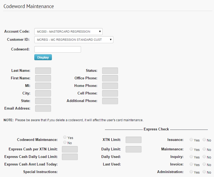 Performing Codeword Maintenance - Comdata Resource Center