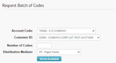 Request Batch of Codes - Comdata Resource Center