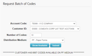Request Batch of Codes - Comdata Resource Center