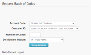 Request Batch of Codes - Comdata Resource Center
