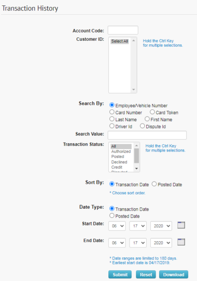 Displaying Real Time Transaction History - Comdata Resource Center
