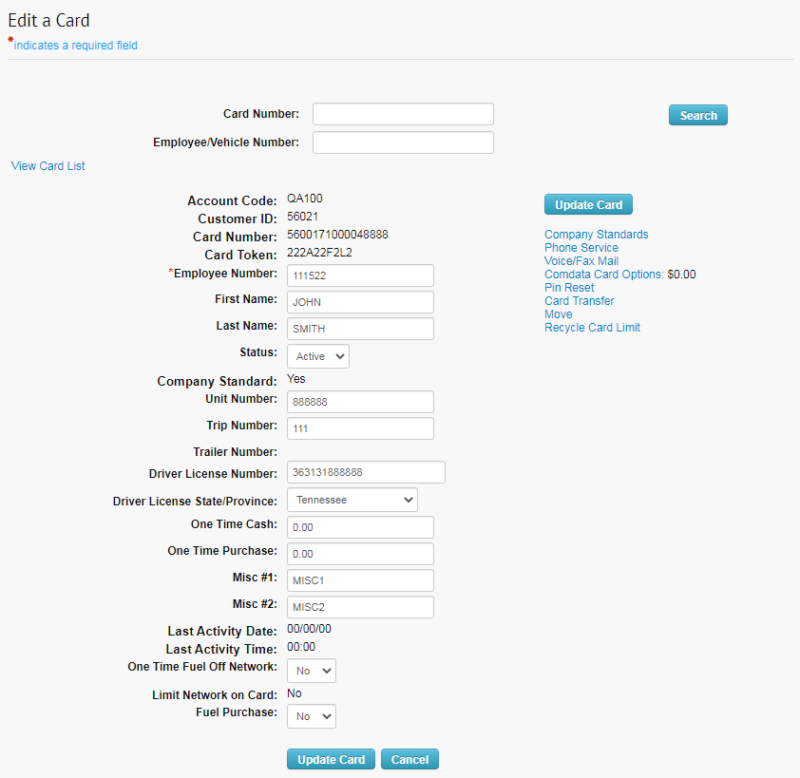 Classic Card Maintenance: Edit a Proprietary Card - Comdata Resource Center