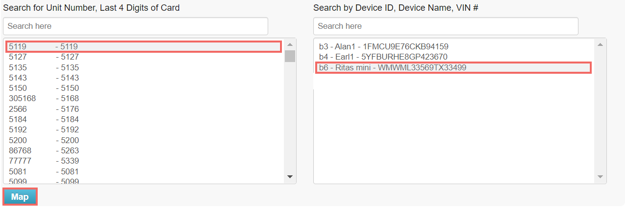 Device to Unit Mapping and Unmapping - Comdata Resource Center