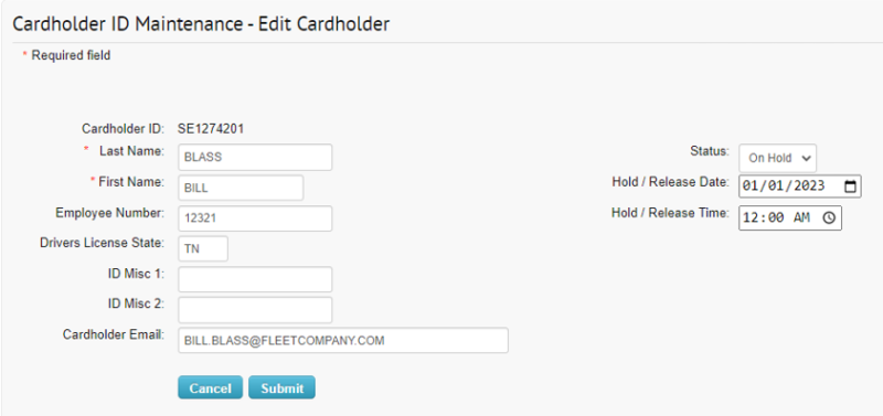 Perform Cardholder ID Maintenance - Comdata Resource Center