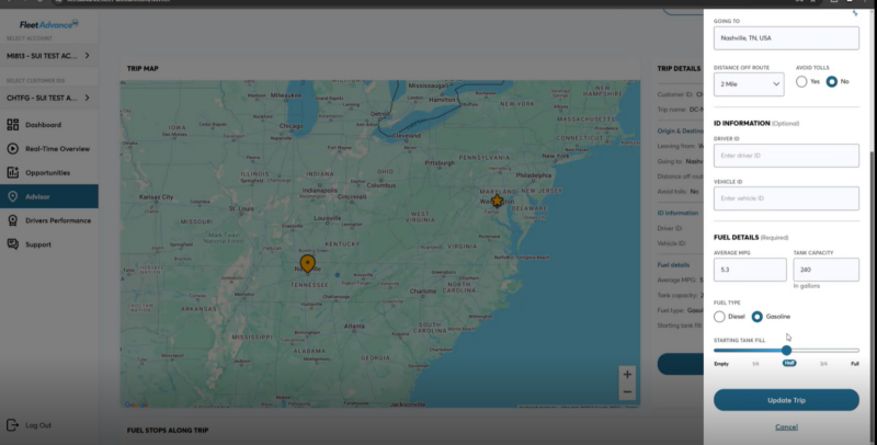 Planning Routes with the Advisor - Comdata Resource Center